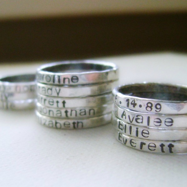 Fine Silver Personalized Stacking Ring - One Rustic Hand-stamped Ring ...